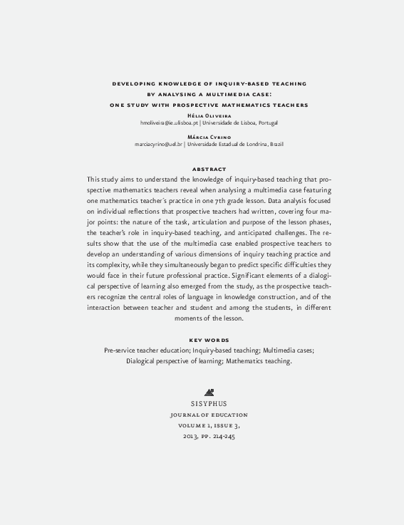 (PDF) developing knowledge of inquiry-based teaching by analysing a ...