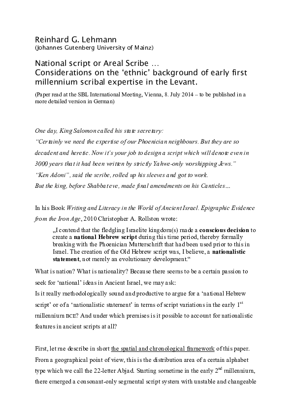 (PDF) "National Script or Areal Scribe". Paper read at the SBL ...