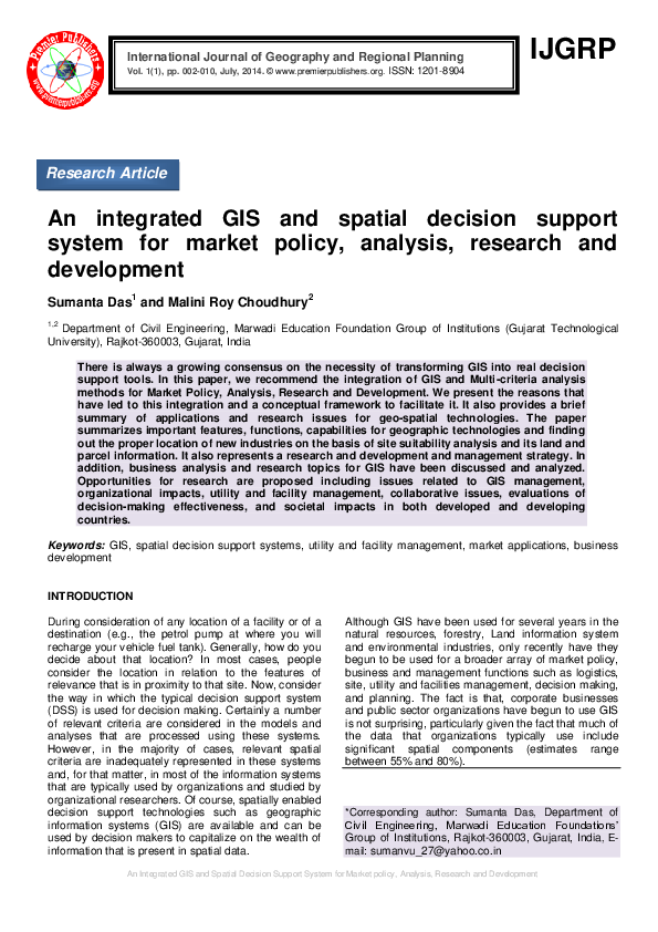 (PDF) An Integrated GIS and Spatial Decision Support System for Market policy, Analysis ...