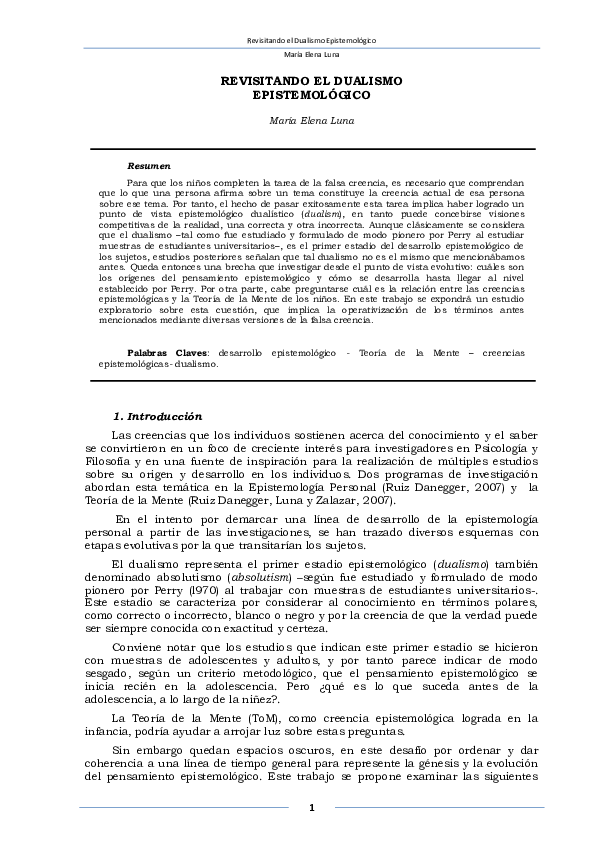 (PDF) Revisitando el Dualismo Epistemológico