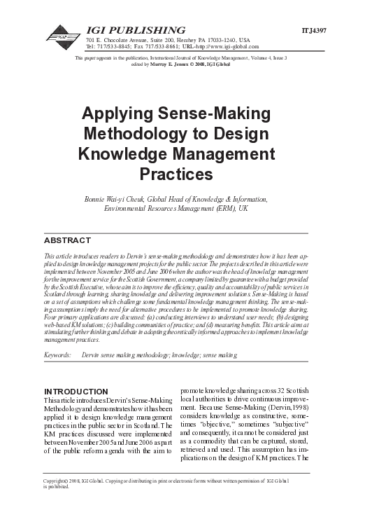Applying Sense Making Methodology to Design Knowledge Management Practices