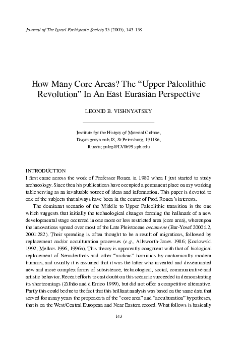 Pdf How Many Core Areas The Upper Paleolithic Revolution” In An East Eurasian Perspective