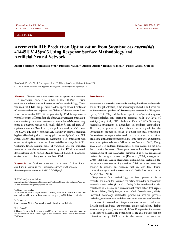 (PDF) Avermectin B1b Production Optimization from Streptomyces ...