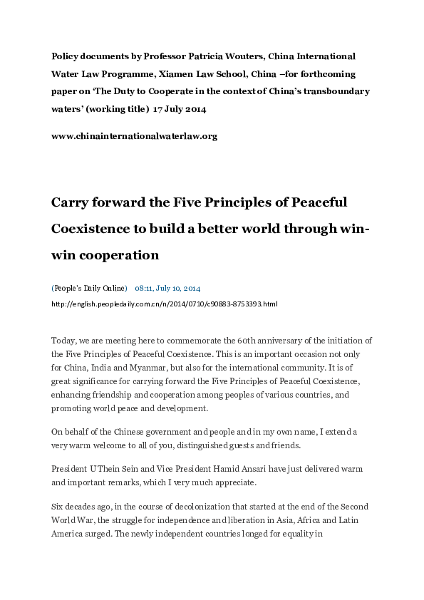 (PDF) Revisiting China's 5 Principles of Peaceful Coexistence in the ...