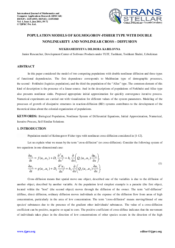 (PDF) POPULATION MODELS OF KOLMOGOROV-FISHER TYPE WITH DOUBLE ...