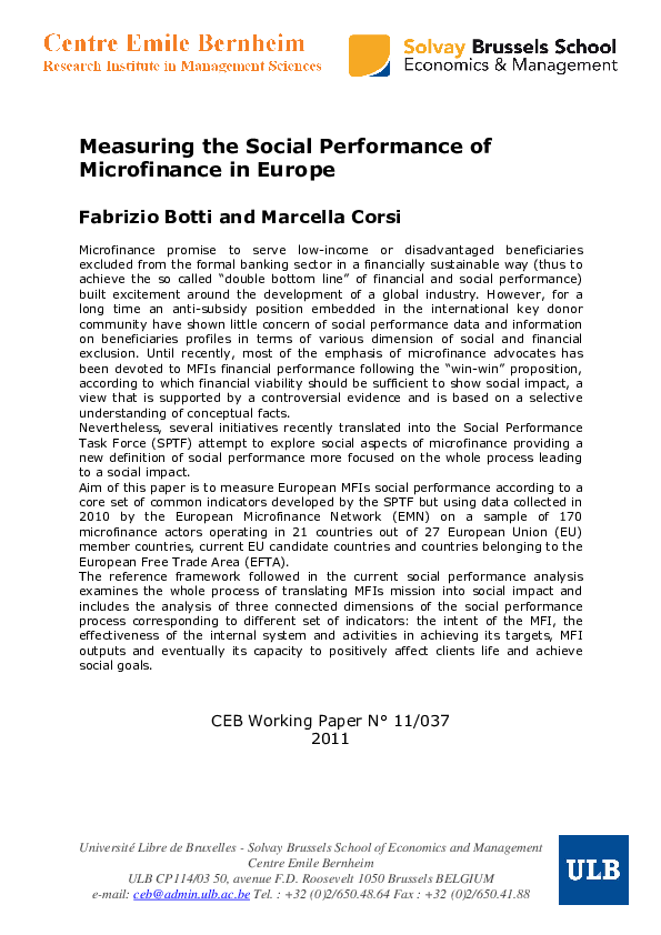 (PDF) Measuring the Social Performance of Microfinance in Europe | Fabrizio Botti and Marcella ...