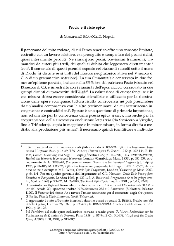 (PDF) Proclo e il ciclo epico
