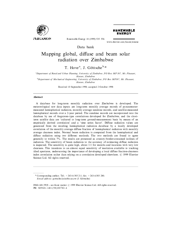 (PDF) Mapping global, diffuse and beam solar radiation over Zimbabwe