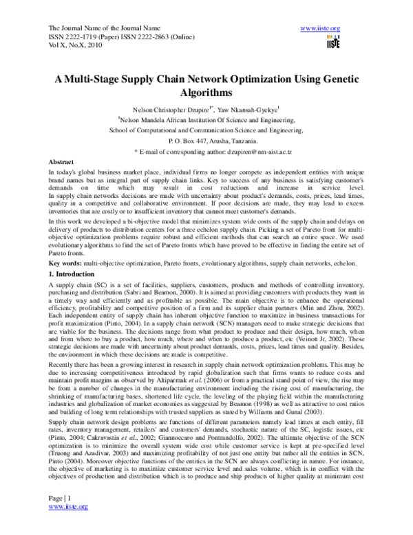 (DOC) A Multi-Stage Supply Chain Network Optimization Using Genetic ...