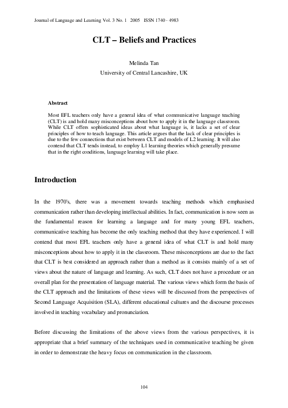 (PDF) CLT – Beliefs and Practices