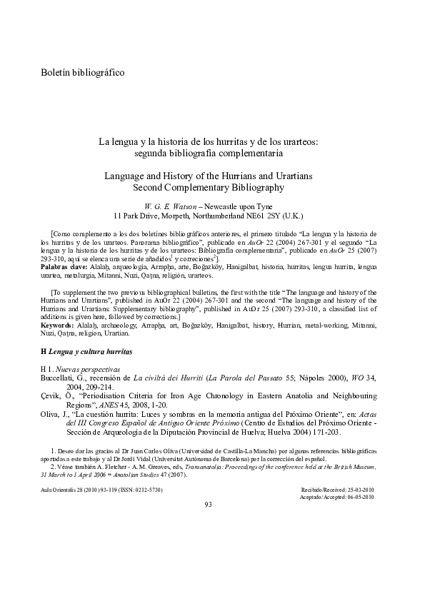 (PDF) Language and History of the Hurrians and Urartians Second ...