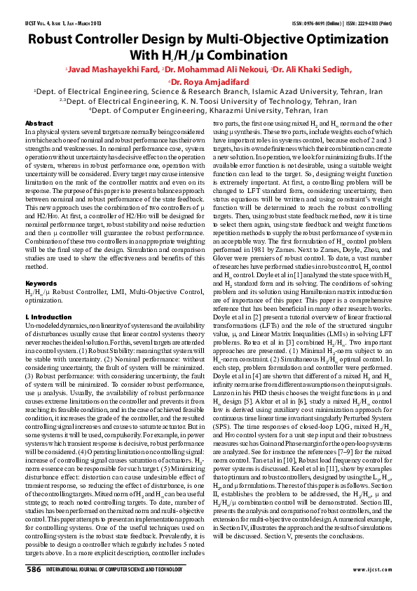 Pdf Robust Controller Design By Multi Objective Optimization With H2h∞µ Combination