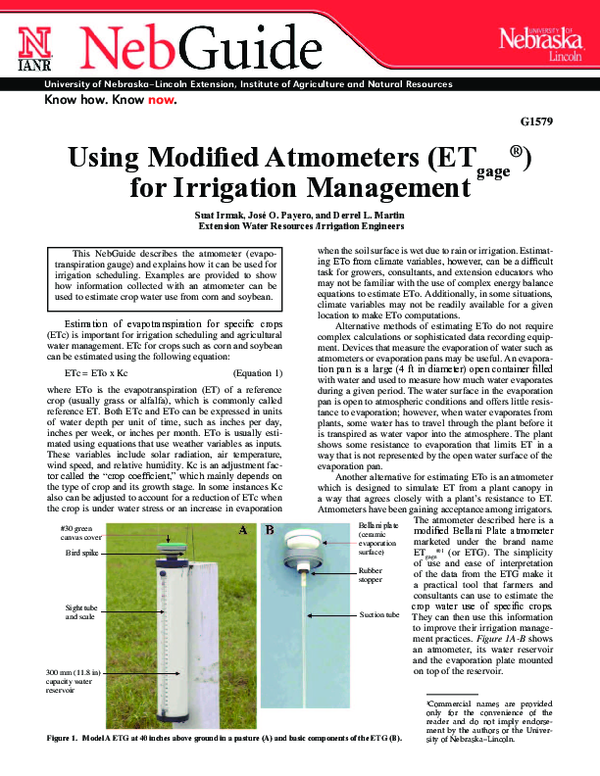 (PDF) Using Modified Atmometers (ET gage®) for Irrigation Management