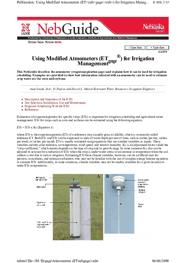 (PDF) Using Modified Atmometers (ETgage ®) for Irrigation Management ...