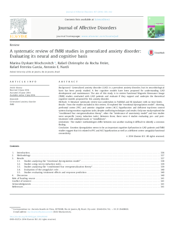 (PDF) A systematic review of fMRI studies in generalized anxiety ...