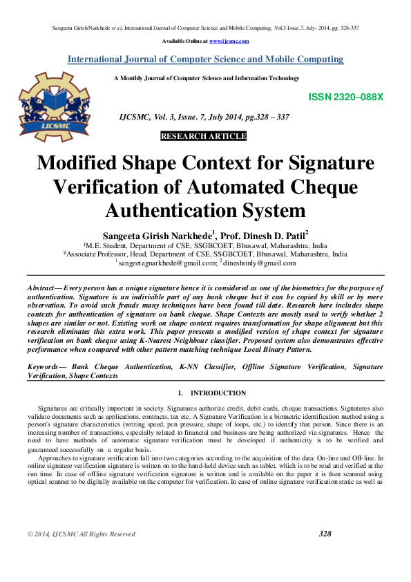 (PDF) Modified Shape Context for Signature Verification of Automated Cheque Authentication System﻿