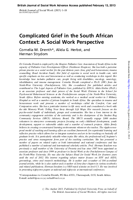 (PDF) Complicated grief in the South African context: a social work ...