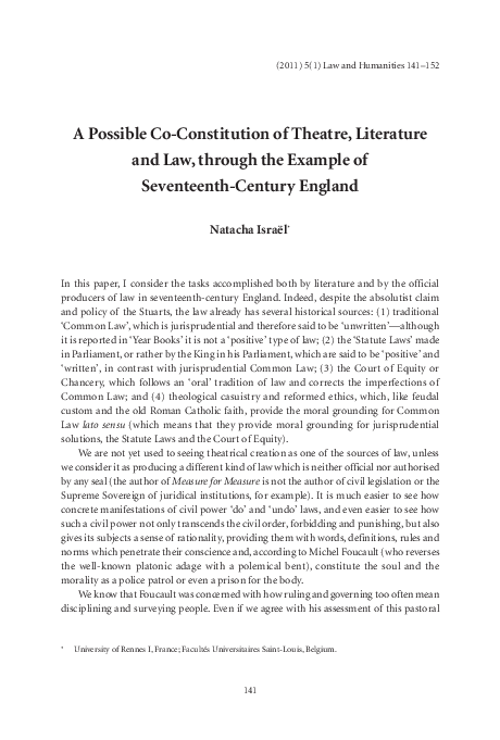 (PDF) A Possible Co-constitution of Theatre, Literature and Law through ...