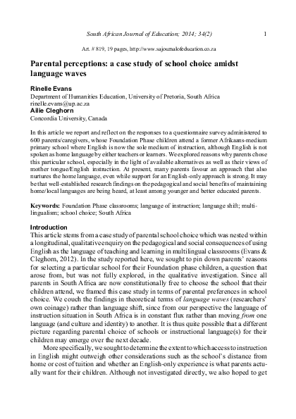 (PDF) Parental perceptions: a case study of school choice