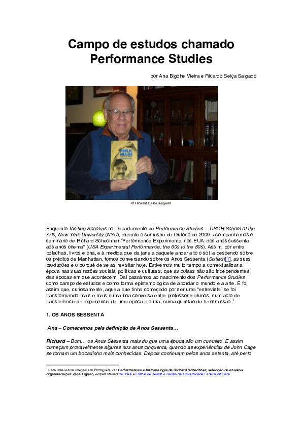 Richard Schechner - 'Um campo de estudos chamado Performance Studies ...