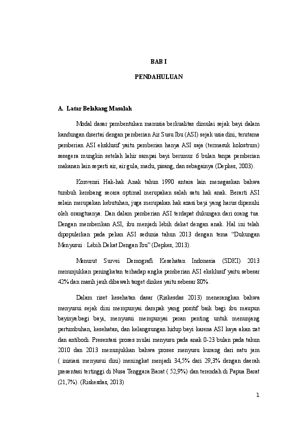 (DOC) BAB I Pendahuluan ASI Eksklusif