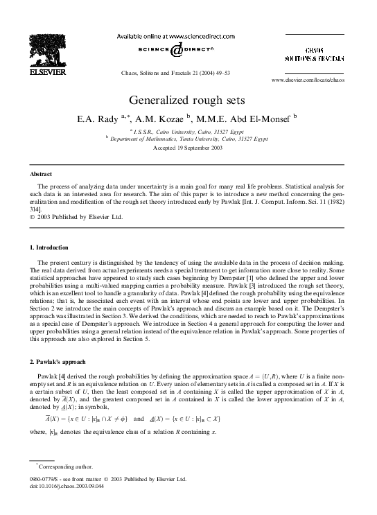 (PDF) Generalized rough sets