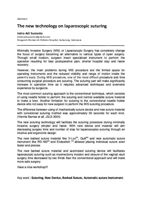 Doc The Innovation Of Laparoscopy Suturing