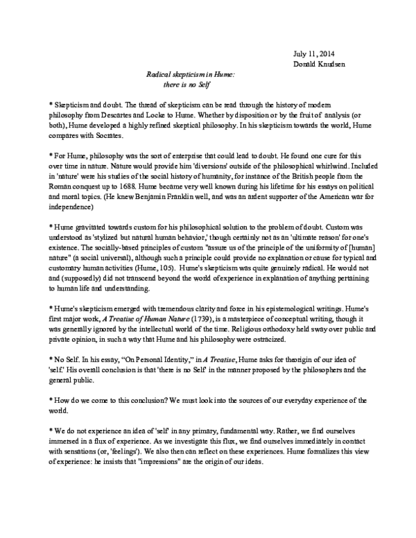 (PDF) Radical skepticism in Hume: there is no Self