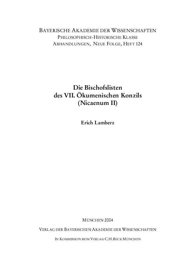 (PDF) Die Bischofslisten des VII. Ökumenischen Konzils (Nicaenum II ...