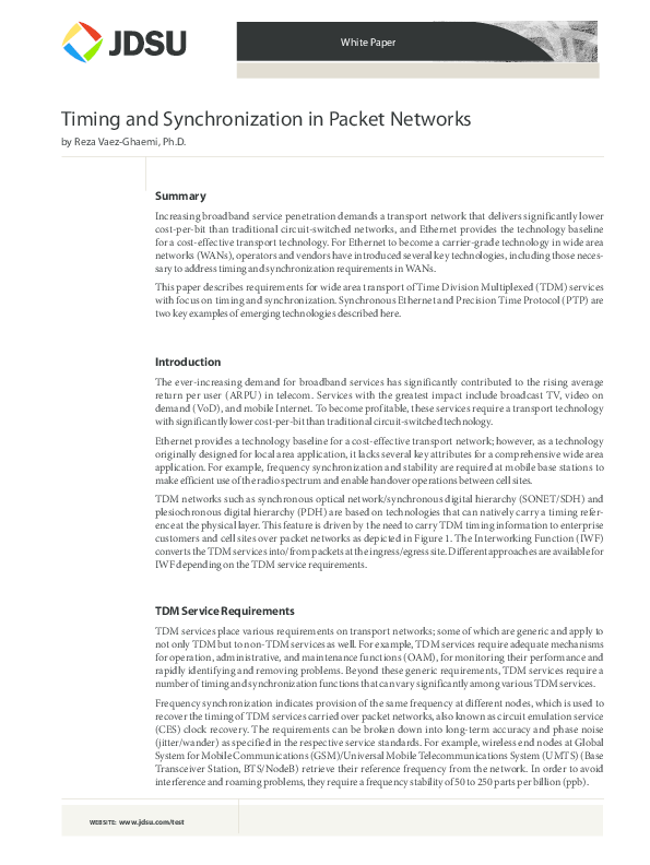 Pdf Timing And Synchronization In Packet Based Networks Ptp 1588v2