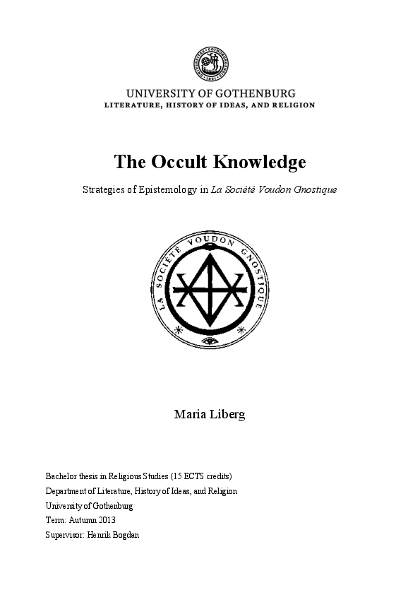 (PDF) The Occult Knowledge - Strategies of Epistemology in La Société ...