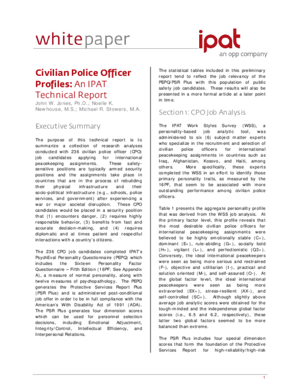 (PDF) Civilian Police Officer Profiles: An IPAT