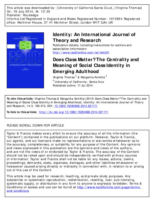 (PDF) Does Class Matter? The Centrality and Meaning of Social Class ...