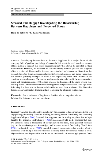 (PDF) Stressed and Happy? Investigating the Relationship Between ... (PDF) Stressed and Happy? Investigating the Relationship Between ...