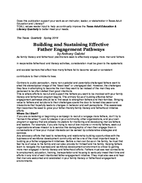 (PDF) Building and Sustaining Effective Father Engagement Pathways