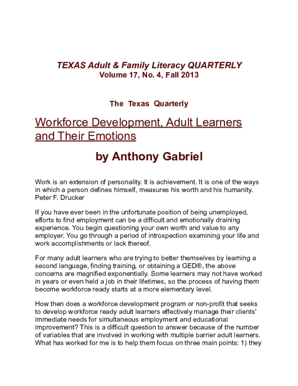 (PDF) Workforce Development ,Adult Learners and Their Emotions