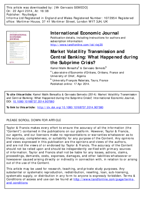 (PDF) International Economic Journal Market Volatility Transmission and ...