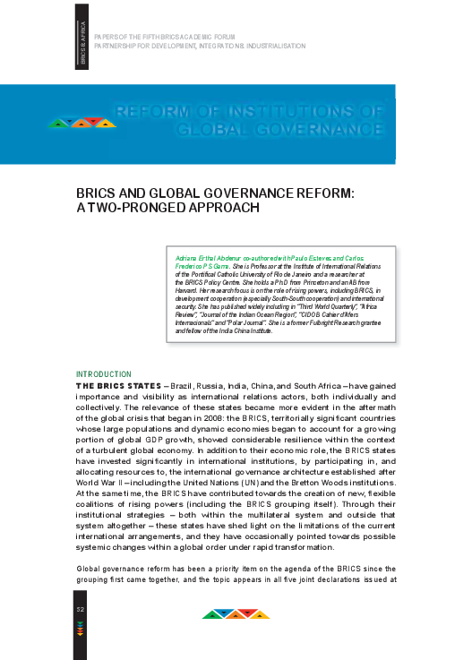 (PDF) BRICS and Global Governance Reform: A Two-Pronged Approach