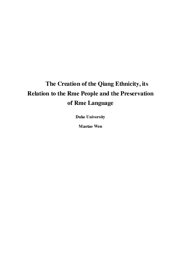 (PDF) The Creation of the Qiang Ethnicity, its Relation to the Rme ...