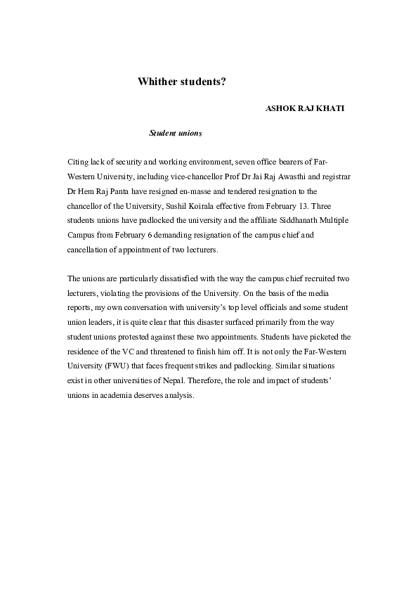 (PDF) Whither students? (Role of Student Unions)