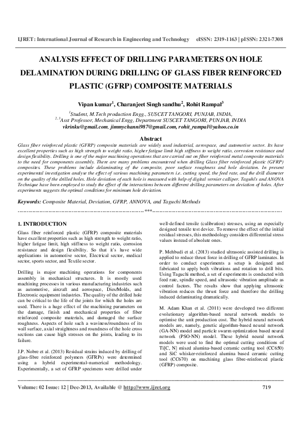 (PDF) ANALYSIS EFFECT OF DRILLING PARAMETERS ON HOLE DELAMINATION DURING DRILLING OF GLASS FIBER ...