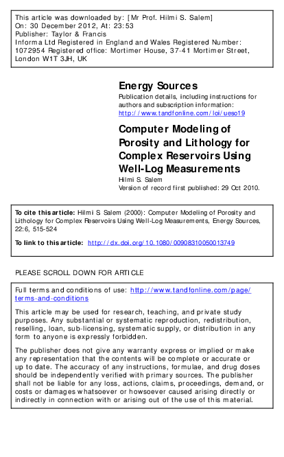 Pdf Computer Modeling Of Porosity And Lithology For Complex Reservoirs Using Well Log Measurements