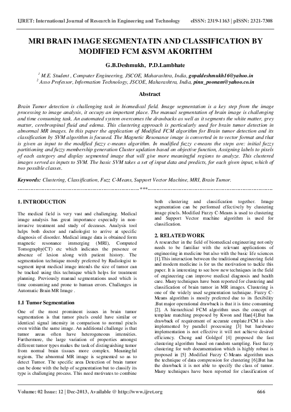 Pdf Mri Brain Image Segmentation And Classification