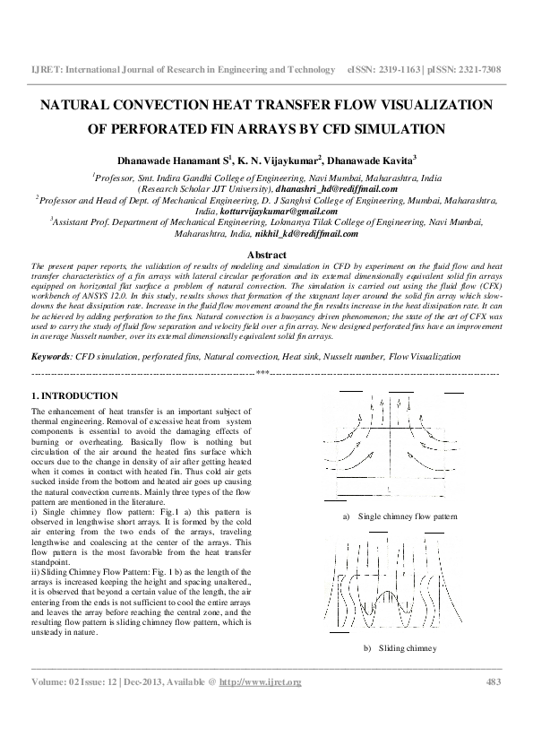Pdf Natural Convection Heat Transfer Flow Visualization Of Perforated Fin Arrays By Cfd Simulation