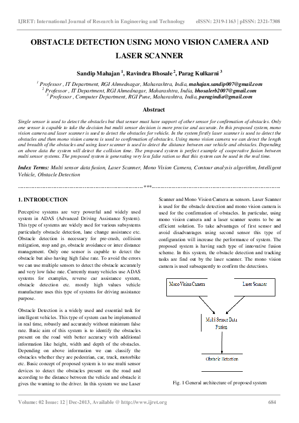Obstacle Detection Using Mono Vision Camera And Laser Scanner