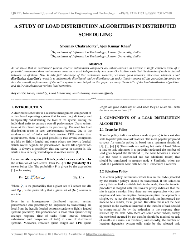 (PDF) A STUDY OF LOAD DISTRIBUTION ALGORITHMS IN DISTRIBUTED SCHEDULING (PDF) A STUDY OF LOAD DISTRIBUTION ALGORITHMS IN DISTRIBUTED SCHEDULING