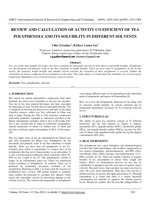 (PDF) REVIEW AND CALCULATION OF ACTIVITY CO EFFICIENT OF TEA ...