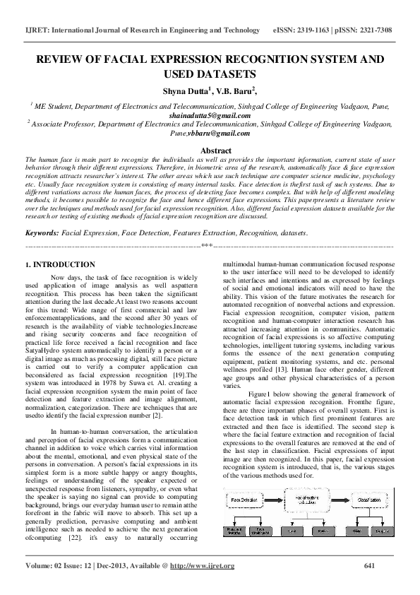 Pdf Review Of Facial Expression Recognition System And Used Datasets