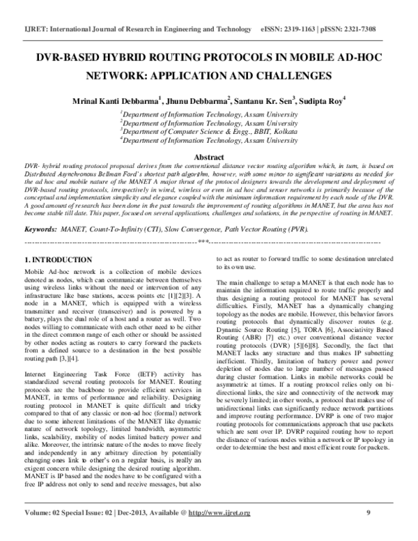 Pdf Dvr Based Hybrid Routing Protocols In Mobile Ad Hoc Network Application And Challenges