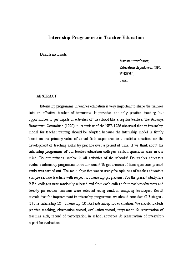 (DOC) Internship Programme in Teacher Education